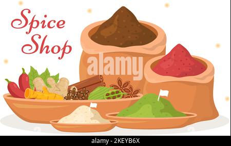 Spice Shop with Different Hot Spices, Condiment, Exotic Fresh Seasoning ...