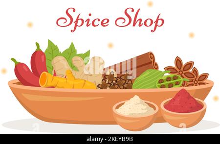 Spice Shop with Different Hot Spices, Condiment, Exotic Fresh Seasoning ...