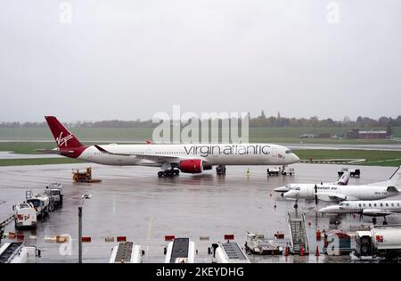 A Virgin Atlantic A350 Airbus, carrying the England football team takes ...