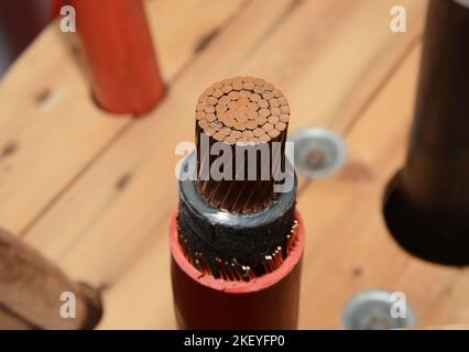 Cross section of electrical copper wire close-up Stock Photo - Alamy