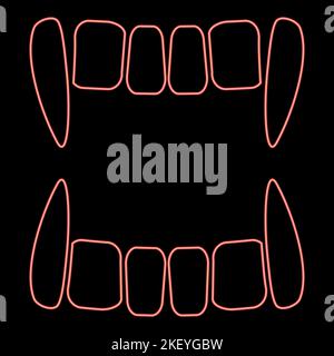 Neon vampire's teeths red color vector illustration image flat style ...