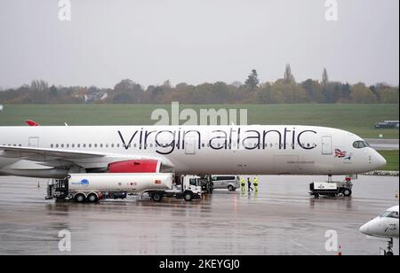 A Virgin Atlantic A350 Airbus, carrying the England football team takes ...