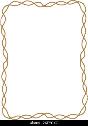 Rectangular frame made of tangled rope isolated on white background ...