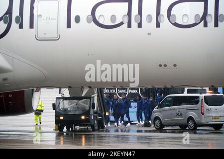 England players boarding a Virgin Atlantic A350 Airbus ahead of its ...