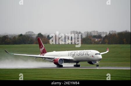A Virgin Atlantic A350 Airbus, carrying the England football team takes ...