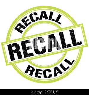 RECALL text written on green-black trapeze stamp sign Stock Photo - Alamy