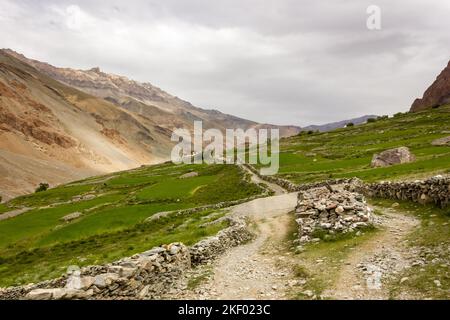 The village of Padum surrounded by mountains in Zanskar, Ladakh in the ...