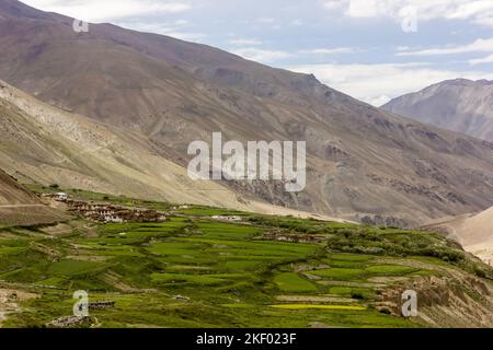 The village of Padum surrounded by mountains in Zanskar, Ladakh in the ...