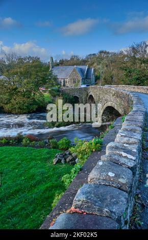 Bridge across the Afon Dwyfor at Llanystumdwy, near Criccieth, Gwynedd ...