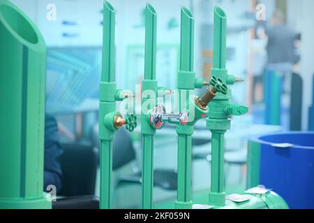 Construction of water PVC pipes embedded with plaster cement in wall of ...