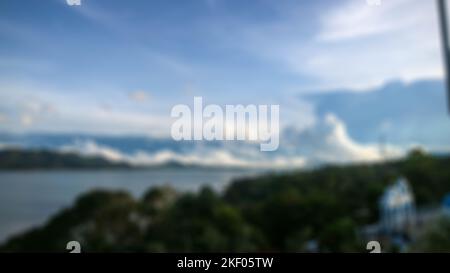 blurred the amazing tondano lake surrounded by beautiful hills Stock ...
