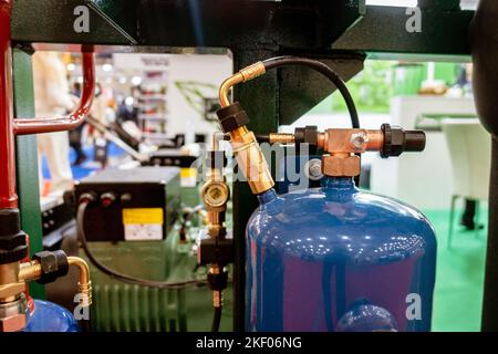 Connections to the cylinder of the compressor equipment Stock Photo - Alamy