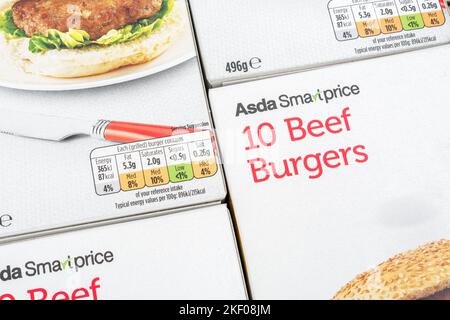 Label on cardboard packet of ASDA supermarket own-label economy beef ...