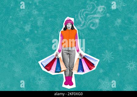 Creative photo collage 3d illustration of funny carefree positive santa ...