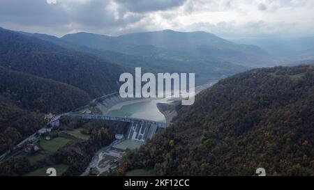Mignano Dam, Piacenza Italy - November 2022 aerial Panorama of dry ...