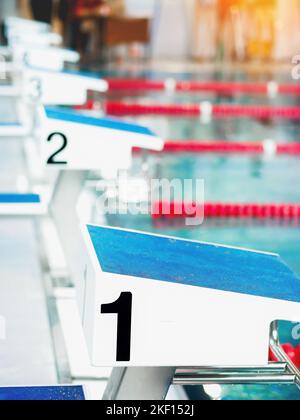 Starting table with numbers for diving in Olympic pool. Swimming pool ...