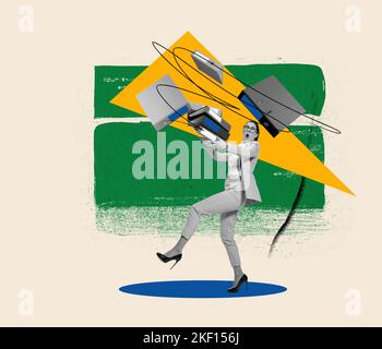 Businessman, employee having many tasks, folders inside his head ...
