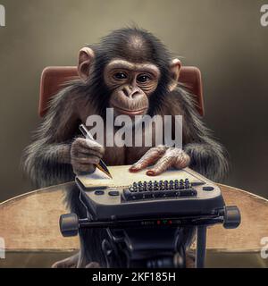 portrait of a Chimpanzee at an old typewriter Stock Photo - Alamy