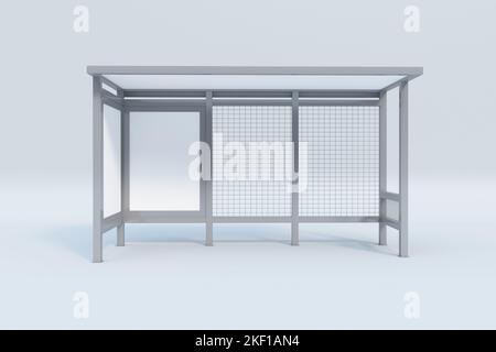 A 3D rendering of a modern simple bus stop side view on white ...