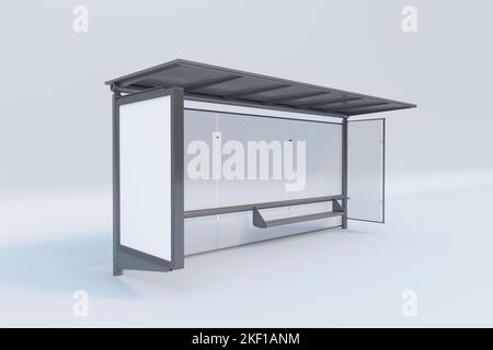 A 3D rendering of a modern simple bus stop on white background Stock ...