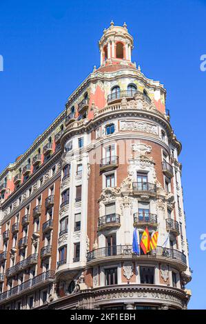 Valencia, Spain - November 5, 2022: Exterior architecture of the Bank ...