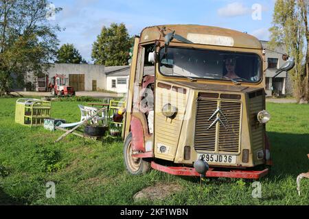 An old classic Citreon Type H van used as a display at a brocante shop ...