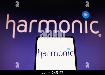 In this photo illustration, the Harmonic Inc. logo is displayed on a ...