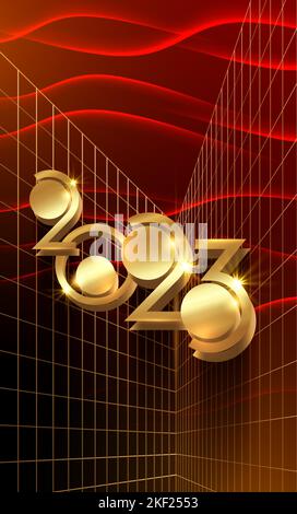 2023 New Year Abstract shiny color gold wave design element Stock ...