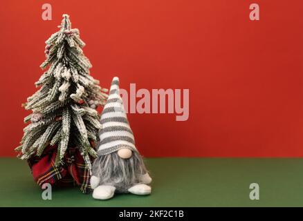 christmas tree and gnome gonk with copy space background Stock Photo ...