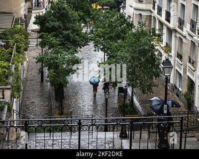 Rainy Paris. The atmosphere of romance and love in Montmartre. France ...
