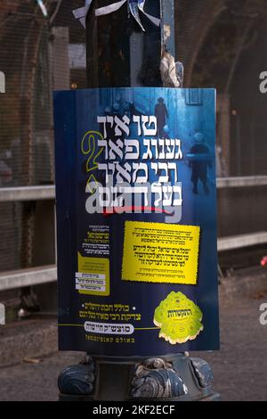 A Yiddish sign in Brooklyn asking for donations to help residents have ...