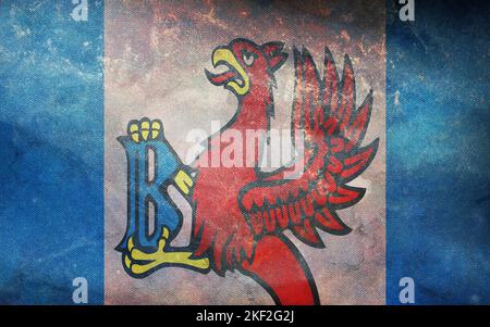 Top view of retro flag gmina lack, Poland with grunge texture. Polish ...