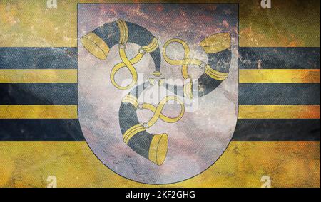 Top view of retro flag gmina lack, Poland with grunge texture. Polish ...
