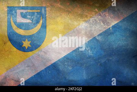 Top view of retro flag gmina lack, Poland with grunge texture. Polish ...