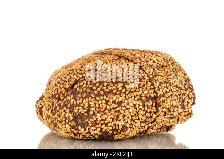 One half of rye multigrain bread, macro, isolated on white background ...