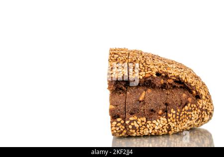 One half of rye multigrain bread, macro, isolated on white background ...