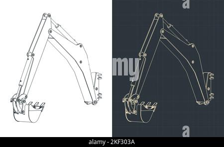 Stylized vector illustration of drawings of backhoe loader Stock Vector ...