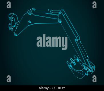 Stylized vector illustration of blueprints of backhoe loader Stock ...