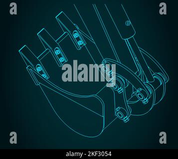 Stylized vector illustration of excavator bucket closeup Stock Vector ...