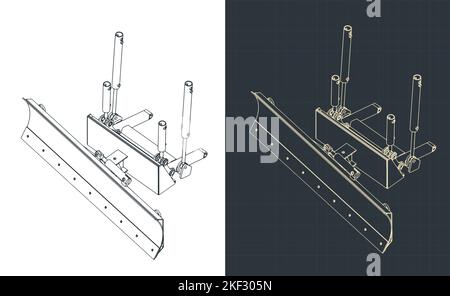 Stylized vector illustration of bulldozer blade hydraulic system ...