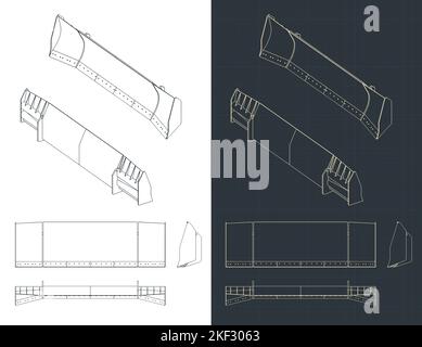 Stylized vector illustration of bulldozer blade hydraulic system ...