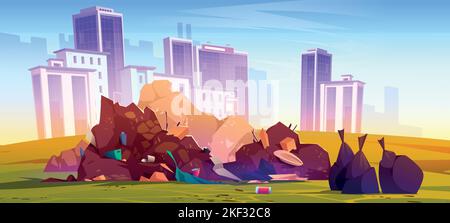 City dump, wasteland vector illustration. Cartoon polluted urban ...