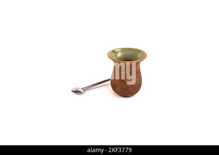 Clay mate calabash with bombilla on white background Stock Photo - Alamy