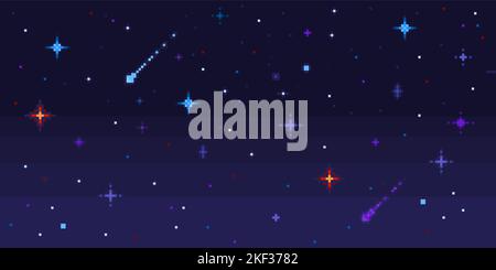 Pixel art starry sky background. Black night background with shiny ...