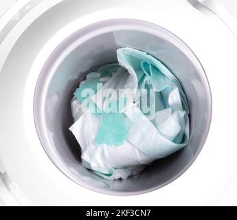 Diapers waste, dirty diaper in garbage pail, selective focus Stock ...