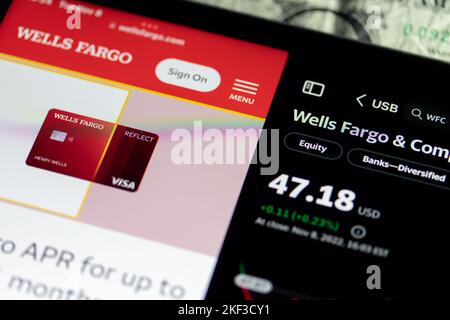 A sign for Wells Fargo is seen on Tuesday, Jan. 6, 2026, in Portland ...