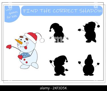 A logical game for children find the right shadow, snowman. vector ...