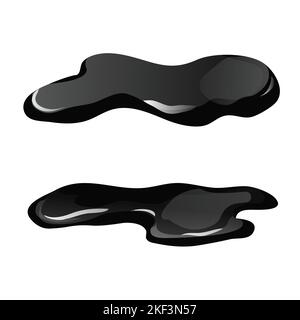 Oil puddle, slick spill cartoon art isolated. Drop stain black gas ...