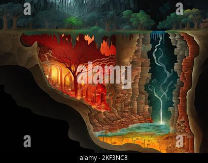 Section of the Earth, layers and core. Cutaway and horizontal section ...