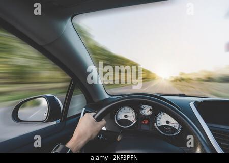 First person view of man driving on highway Stock Photo - Alamy